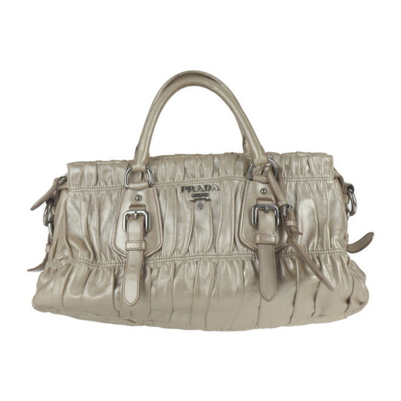 Prada | Bags | Prada Handbag Bn47 Leather Gold System Silver Metal ...